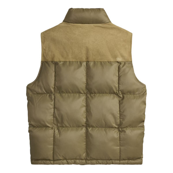 RRL Leather-Yoke Quilted Ripstop Vest Vintage Olive - MILWORKS
